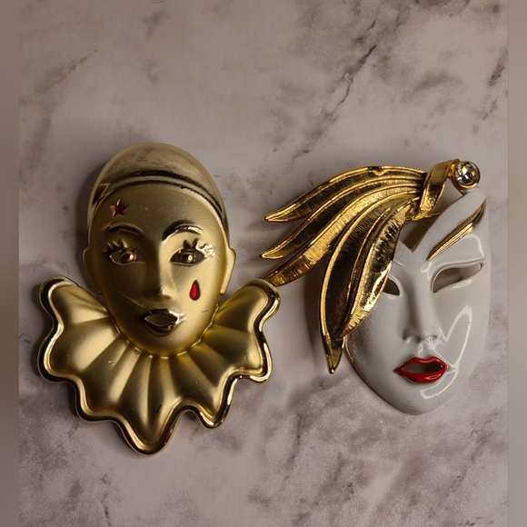 Jewelry | Two Large Vintage Broochesgoldtone With Red Accents Pierrot ...